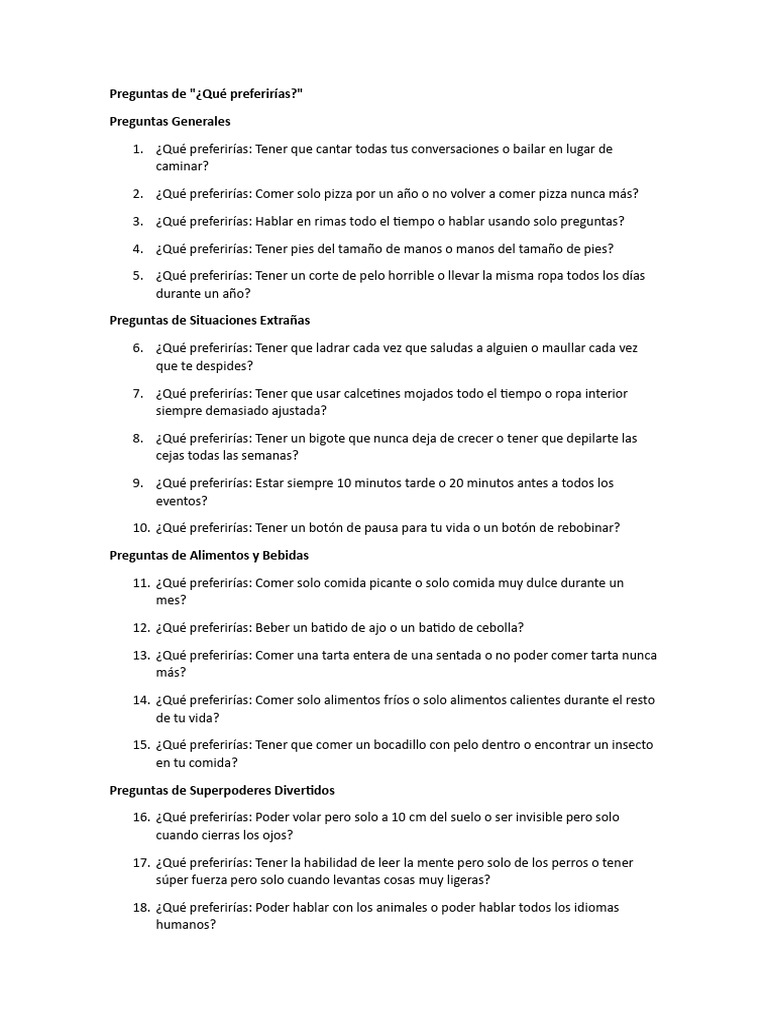 Preguntas de qué preferirías | PDF