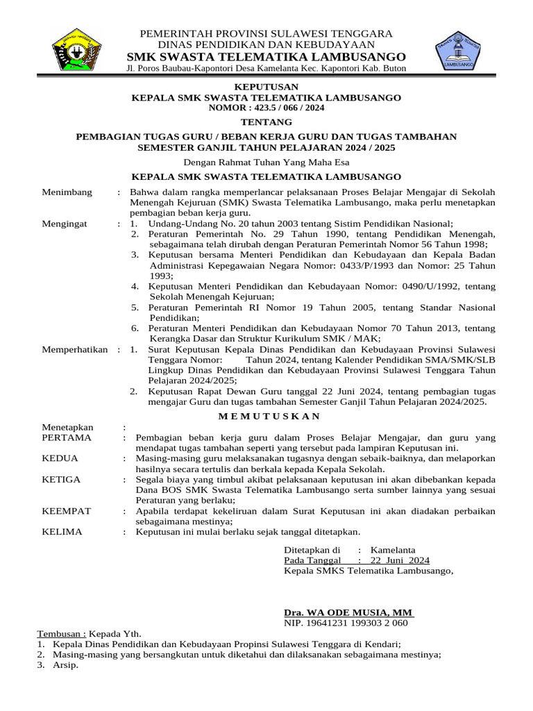 Konsideran Pembagian Tugas Semester Ganjil 2024-2025 | PDF