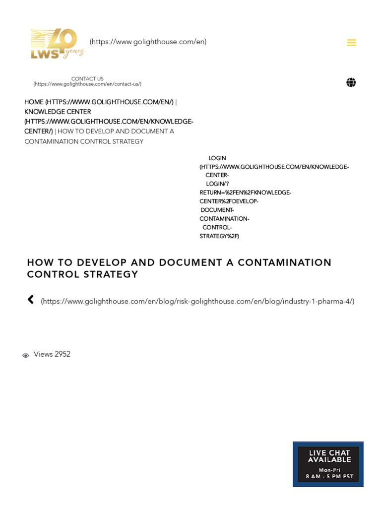 How To Develop and Document A Contamination Control Strategy - LWS ...