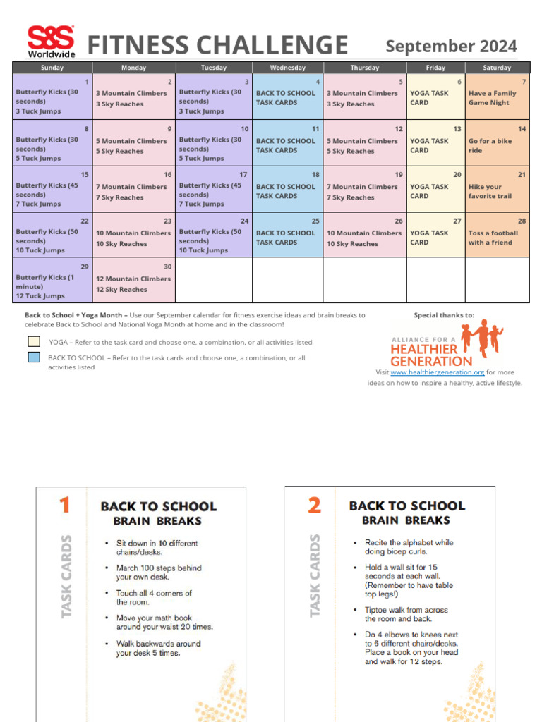 Simple - Exercises - September Fitness Challenge Calendar 2024 | PDF