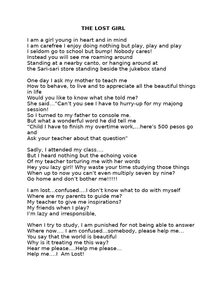 The Lost Girl: A Declamation Piece | PDF