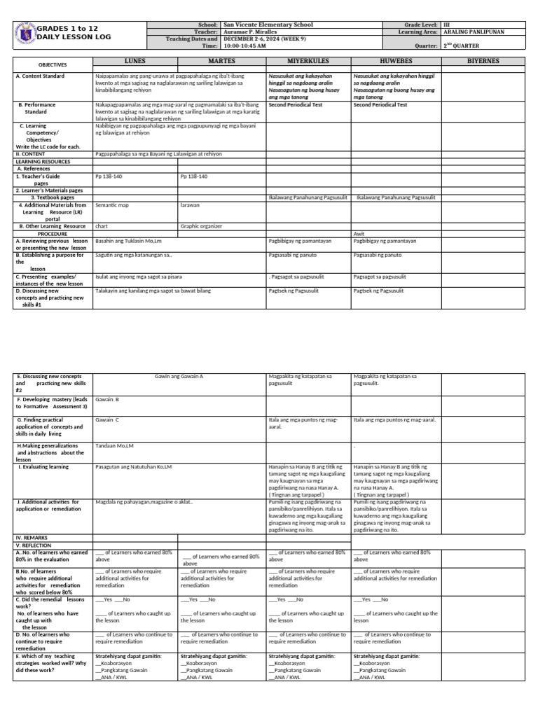 DLL Araling Panlipunan 3 q2 w10 | PDF