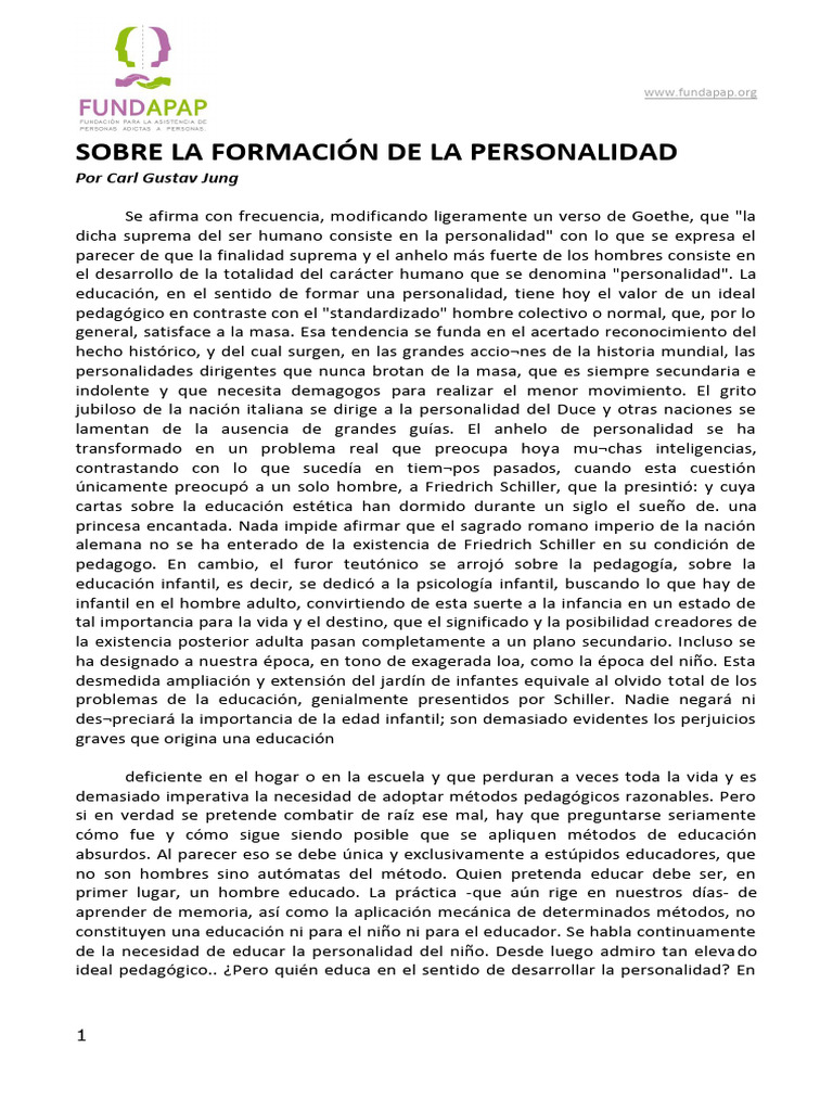 Formación de la Personalidad según Jung | PDF | Psique (psicología) | Jesús