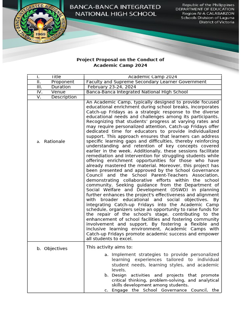 Academic Camp 2024 Proposal Document | PDF | Learning | Behavior ...