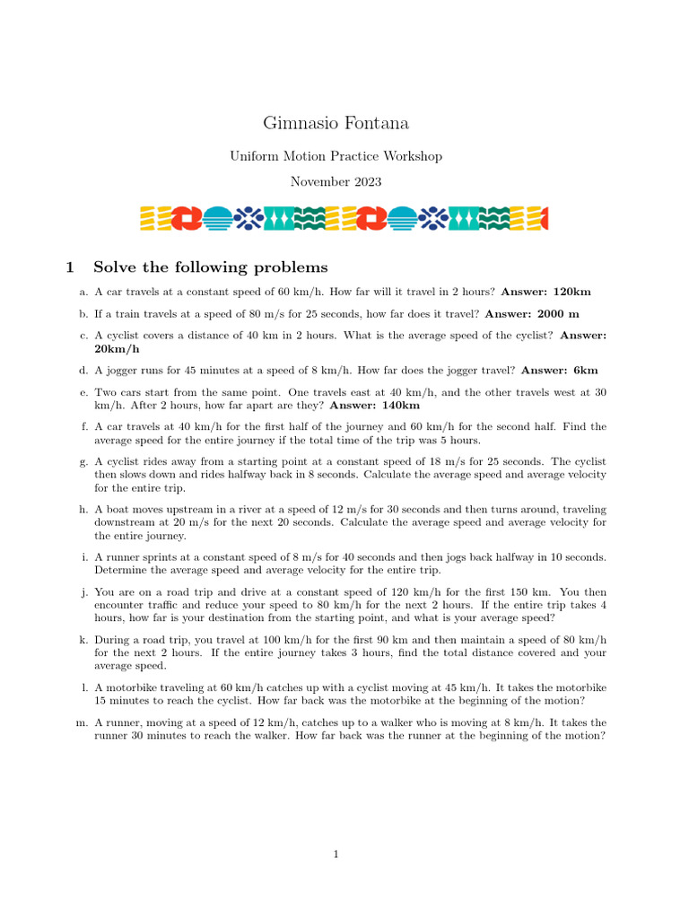 Uniform Motion Problem Solutions | PDF | Speed | Mechanics