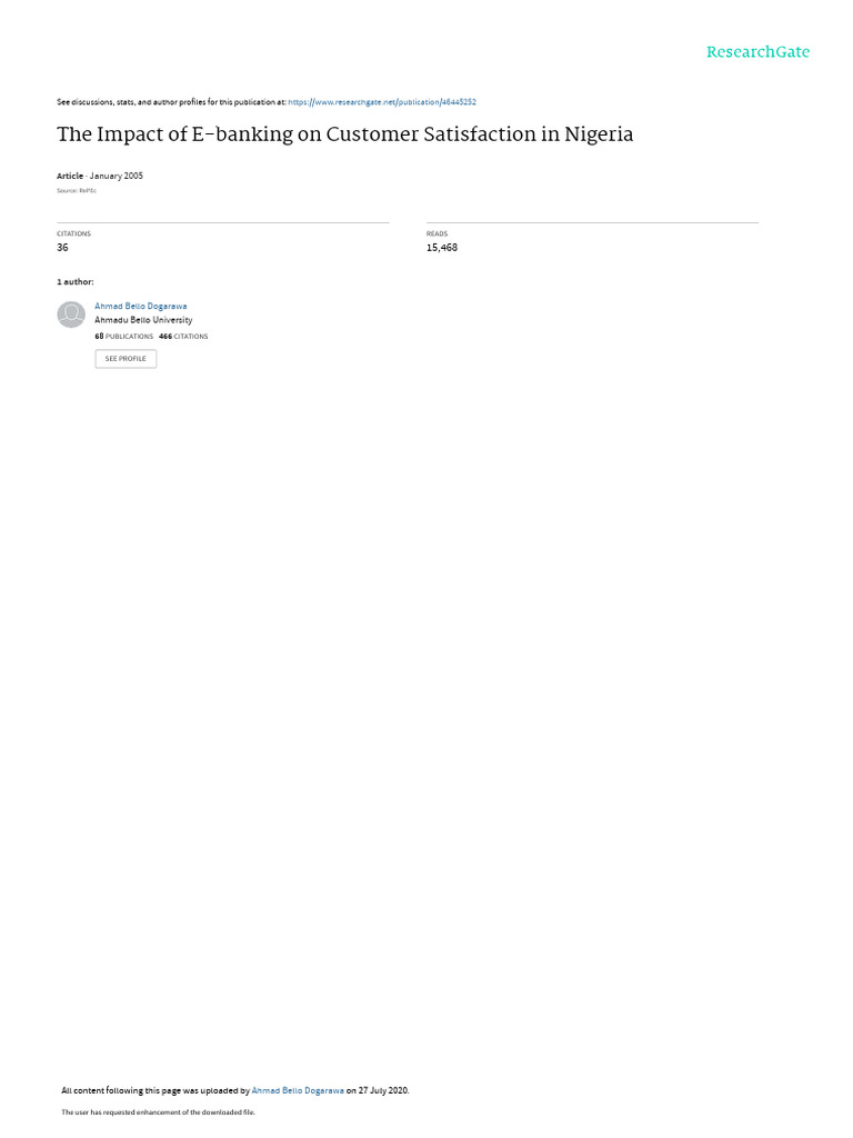 E-Banking's Effect on Nigerian Customer Satisfaction | PDF | Banks ...