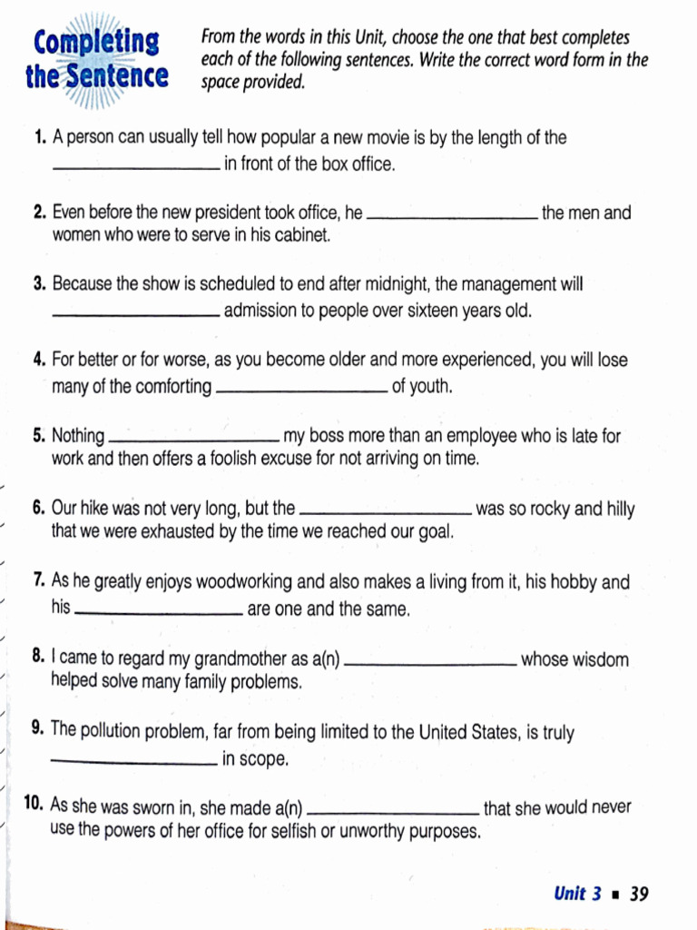 Vocab 39-40 Completing The Sentence | PDF