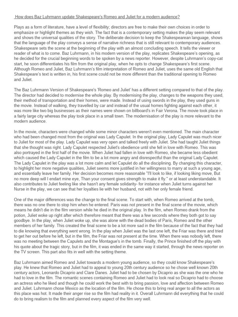 Romeo Juliet Movie Vs Play | PDF | Characters In Romeo And Juliet ...