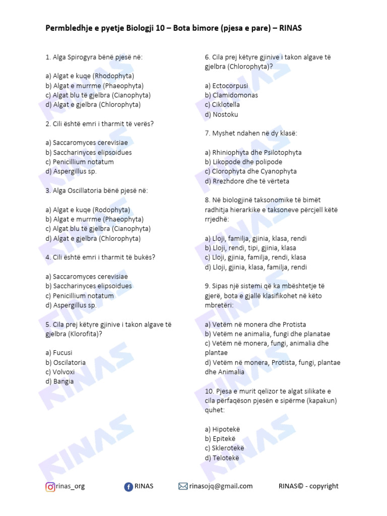 Pyetje Dhe Ushtrime 8, Bio10 | PDF
