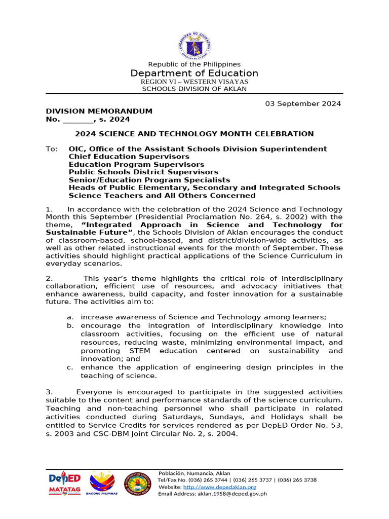 MEMO Science Month 2024 | PDF | Middle Schools | Science, Technology ...