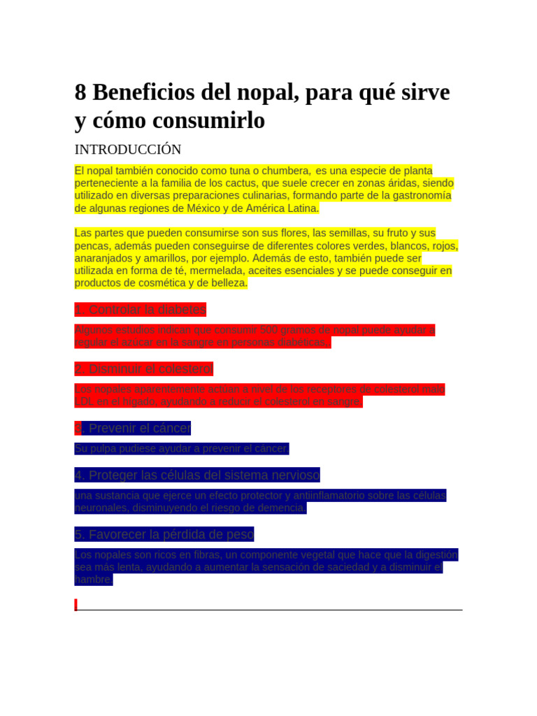 8 Beneficios Del Nopal | PDF