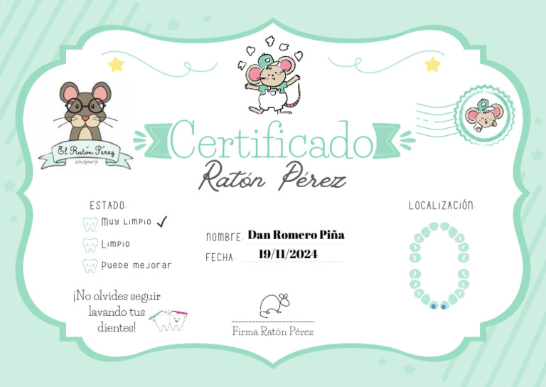Certificado Ratón Pérez Divertido Azul | PDF