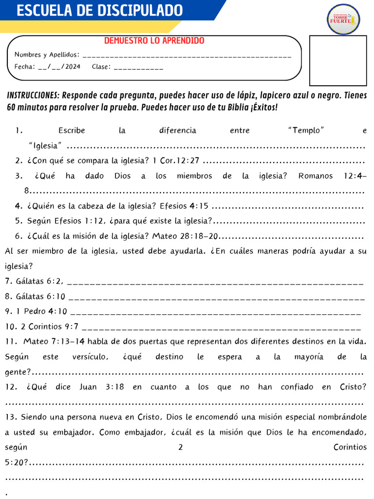 Examen Escuela Discipulado | PDF | Cristo (título) | Evangelio de Mateo