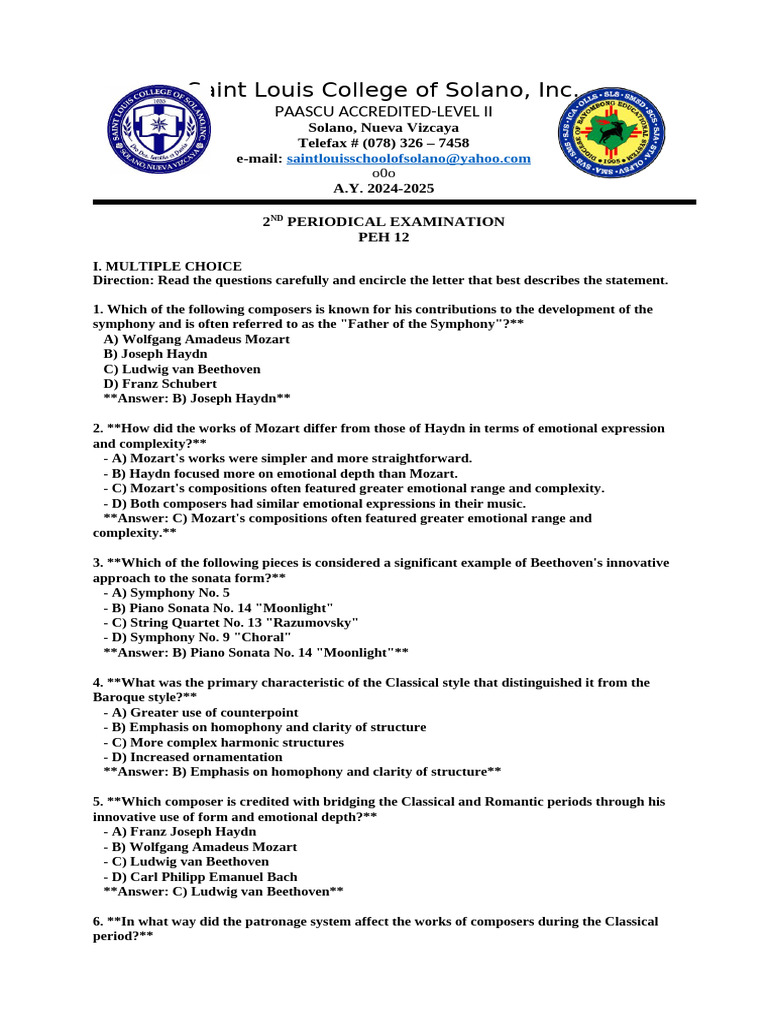G9 2ND FINALS ANSWER KEY | PDF | Classical Period (Music) | Dances