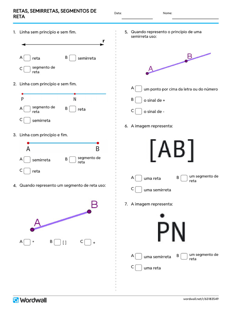 Retas Semirretas Segmentos de Reta Questionário | PDF