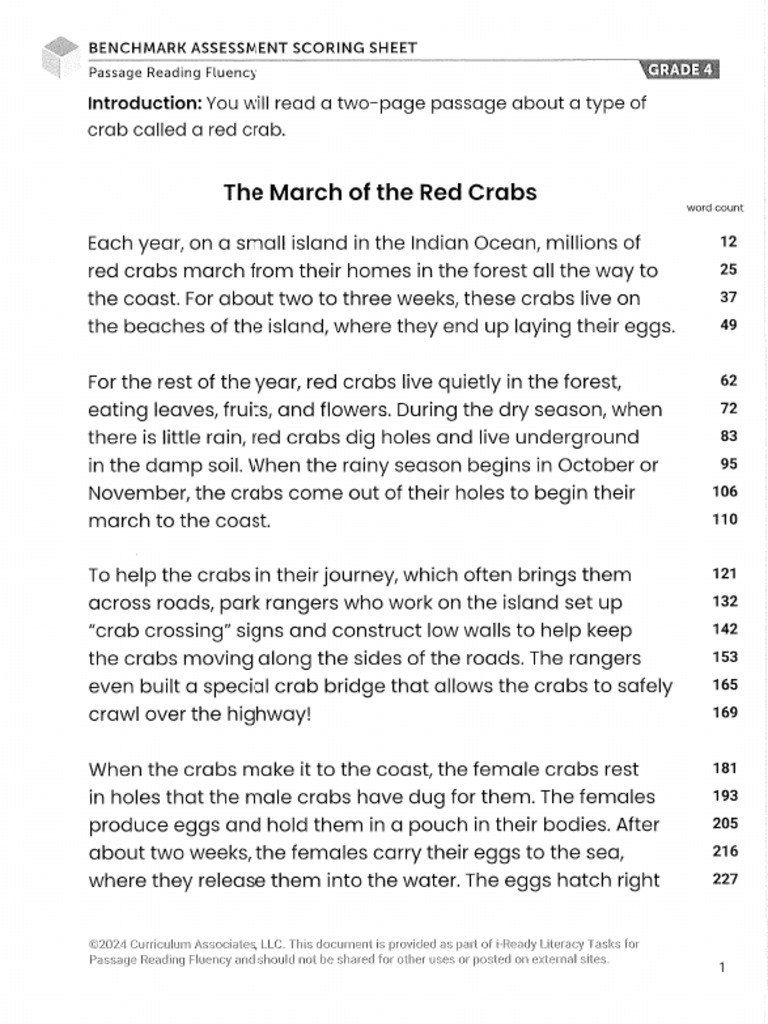 4th Grade I-Ready Teacher Scoring Sheets 6 | PDF