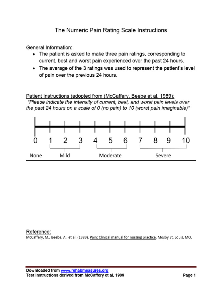Numeric Pain Rating Scale Instructions | PDF