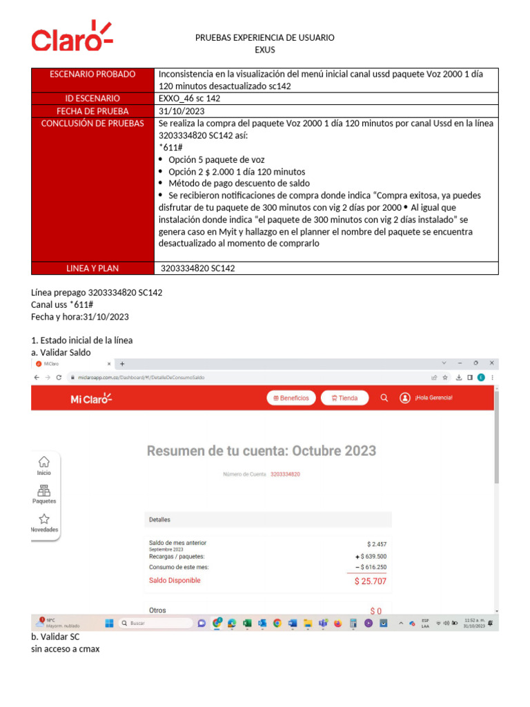 Pruebas UX: Paquete Voz 2000 USSD | PDF
