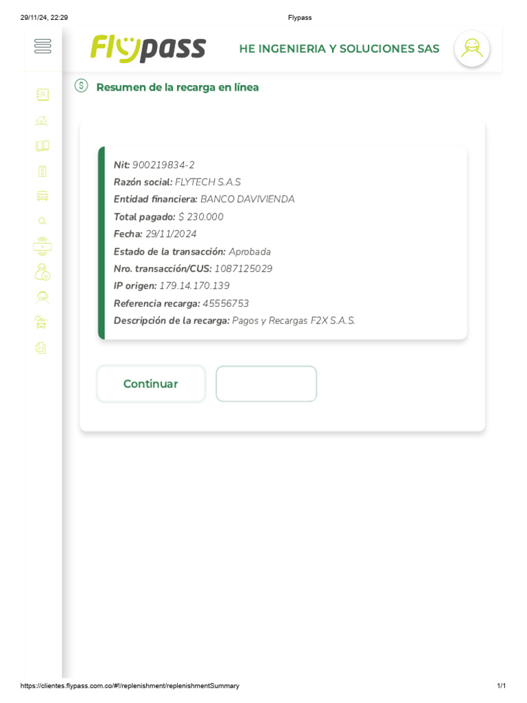 Recarga Flypass Aprobada: Detalles | PDF