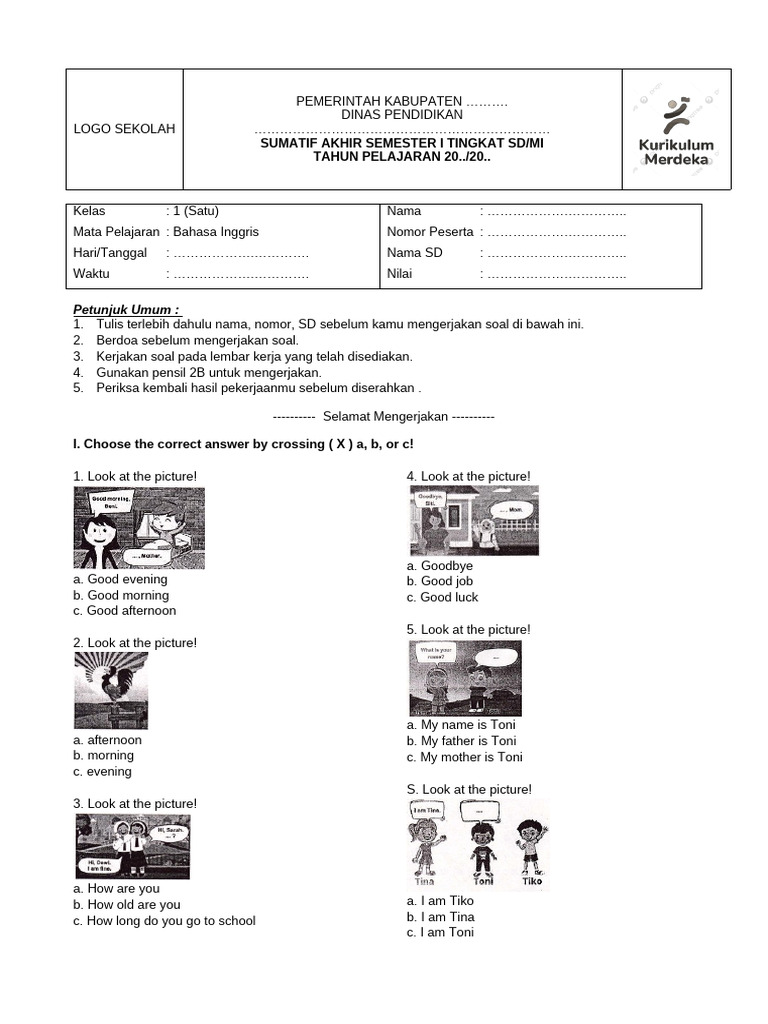SAS Bahasa Inggris Kelas 1 SEM 1 | PDF | Conservation And Restoration ...