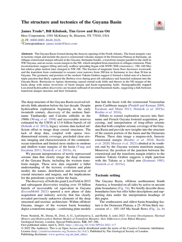 Trude Et Al 2022 The Structure and Tectonics of The Guyana Basin 1 6 ...