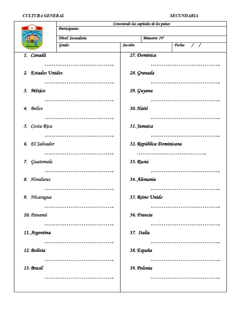 Conociendo las capitales de los países | PDF