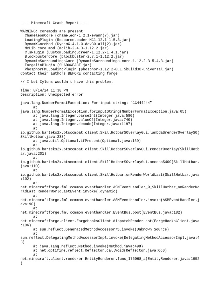Minecraft Crash Report Analysis | PDF | Computing | Computer Architecture