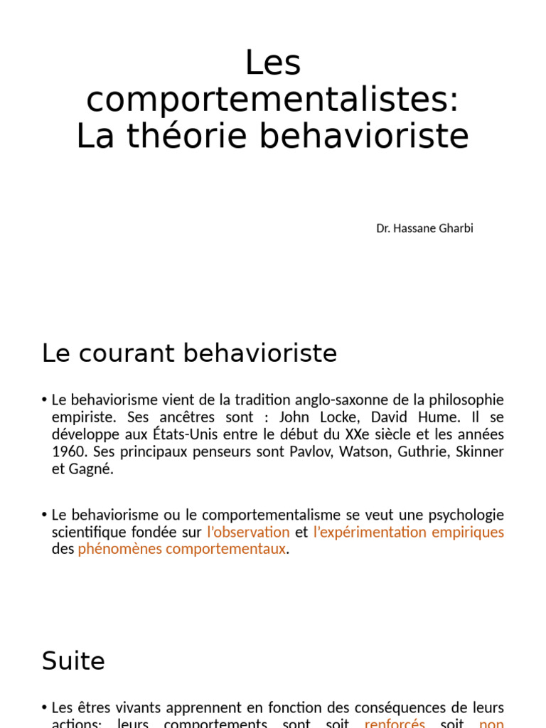 3 - Les Comportementalistes | PDF | Behaviorisme | Psychologie