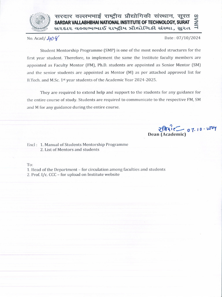 Notice - Merge Student Mentor 2024-25 | PDF | Mentorship ...