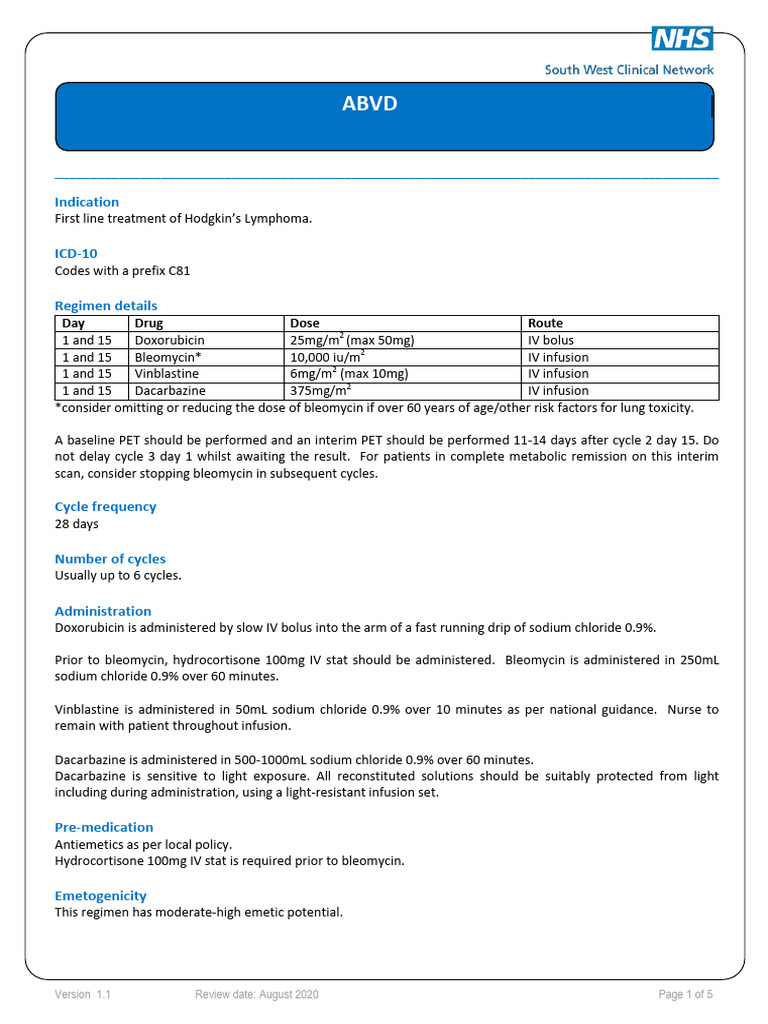 ABVD-v1.1 | PDF | Intravenous Therapy | Medicine