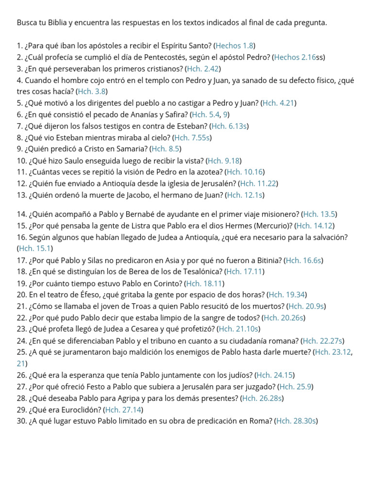 Busca Tu Biblia y Encuentra Las Respuestas en Los Textos Indicados Al Final de Cada Pregunta. 1 ...