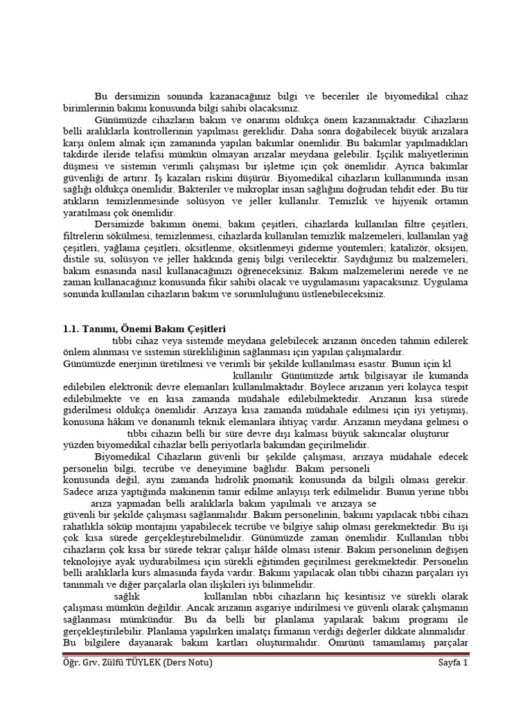 Bakim Ve Sarf Malzeme Ders Notu | PDF