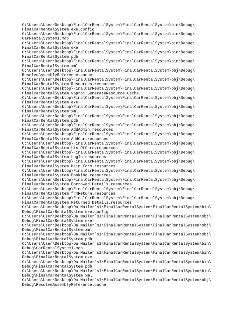 FinalCarRentalSystem Vbproj FileListAbsolute | PDF | Computing | Computer Programming