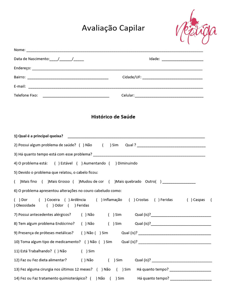 Ficha de Anamnese Capilar | PDF | Cabelo | Perda de cabelo