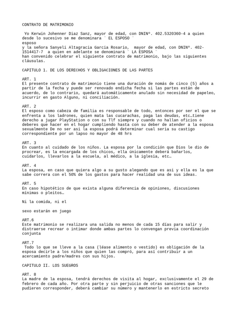Contrato de Matrimonio: Derechos y Obligaciones | PDF | Matrimonio