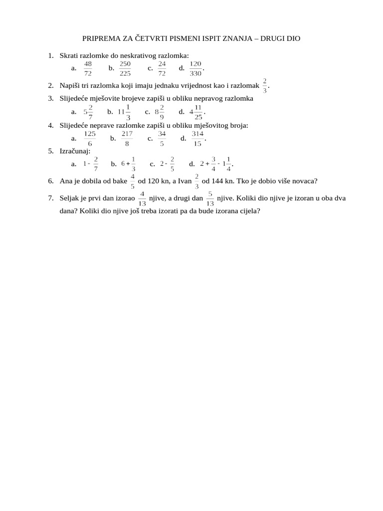 PRIPREMA ZA ČETVRTI PISMENI ISPIT ZNANJA II DIO | PDF