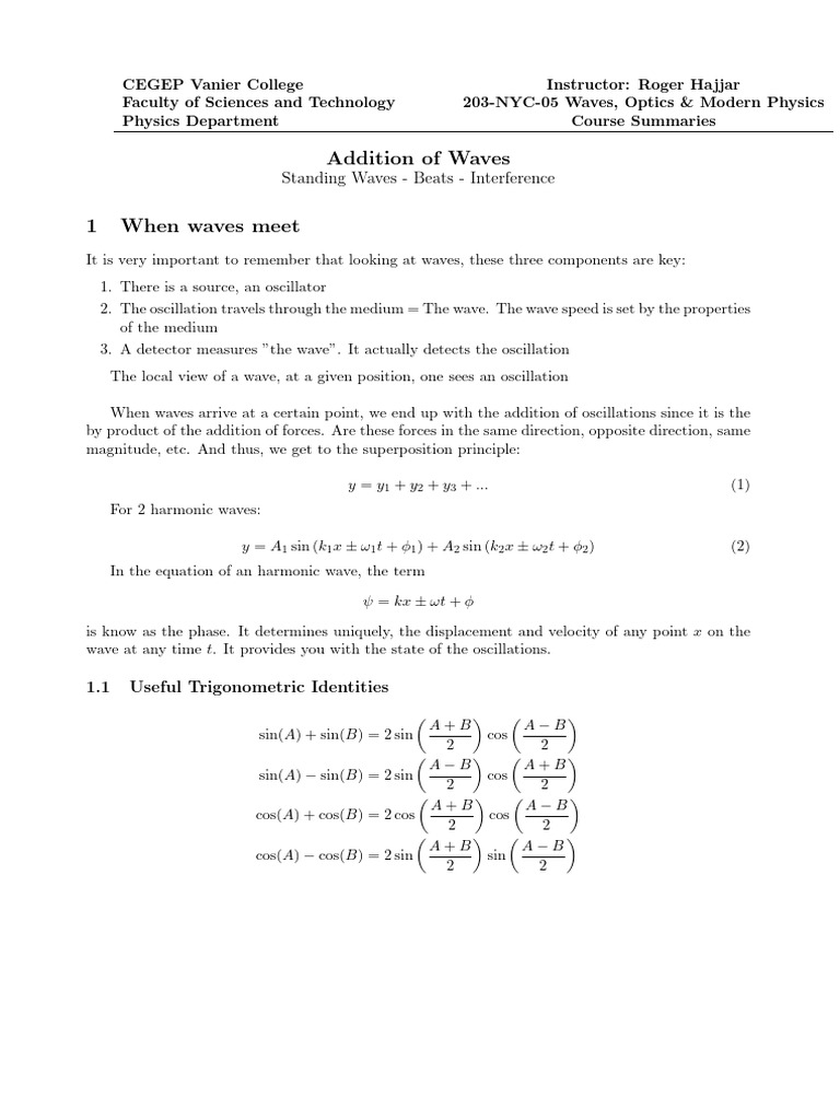 NYC Summary_Addition of Waves | PDF | Waves | Harmonic