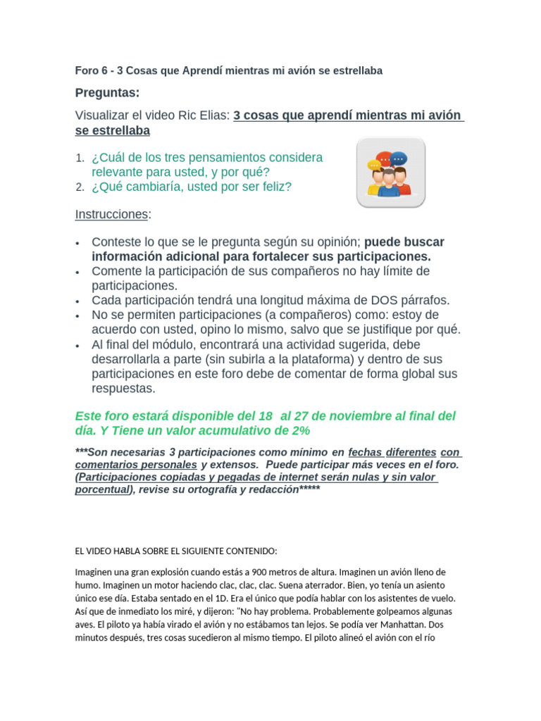 Foro 6 - 3 Cosas Que Aprendi Mientras Mi Avion Se Estrellaba | PDF