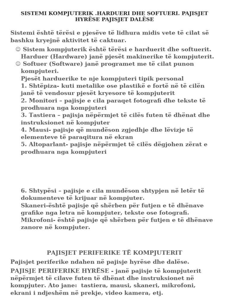 Sistemi Kompjuterik Hardueri Dhe Softueri Pajisjet Hyrëse Pajisjet ...