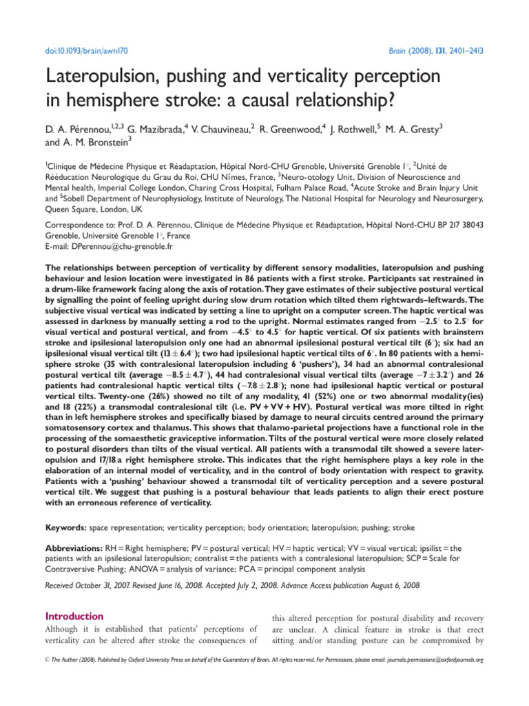 Perennou 2008 Lateropulsion, Pushing and Verticality Perception in ...
