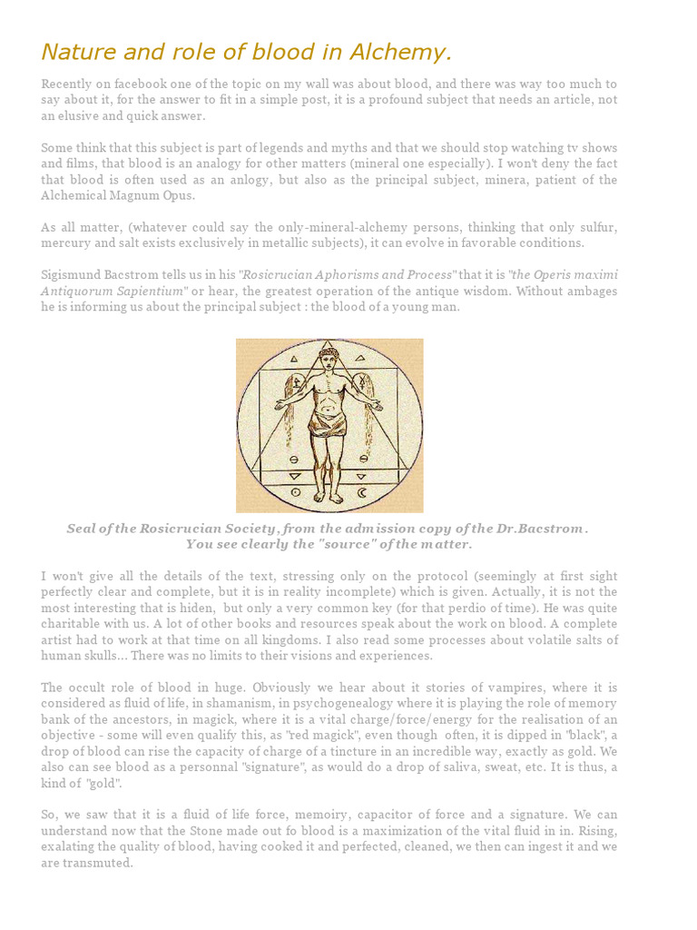 Nature and Role of Blood in Alchemy | PDF | Alchemy | Esotericism