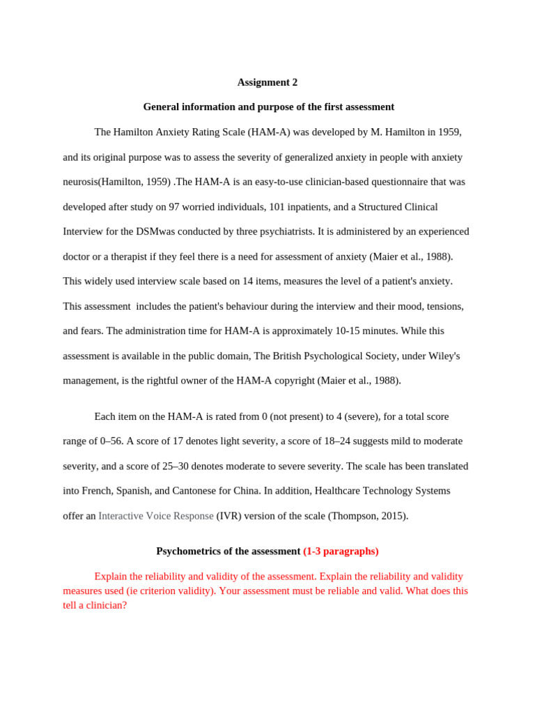 Hamilton Anxiety Rating Scale (HAM-A) | PDF | Mental Health | Psychology