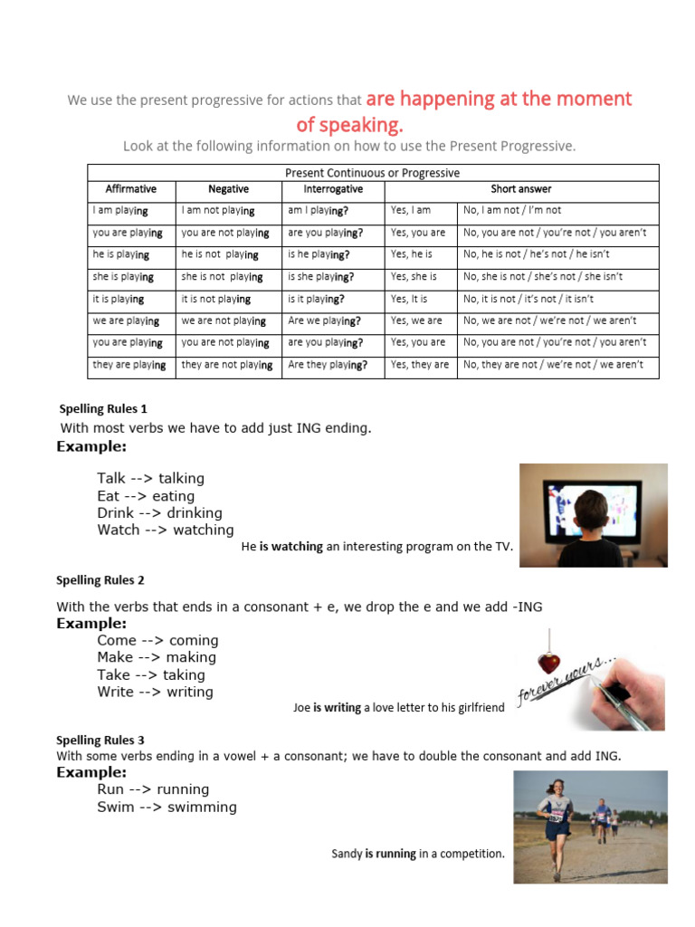 Present continuous | PDF | Linguistic Morphology | Grammar