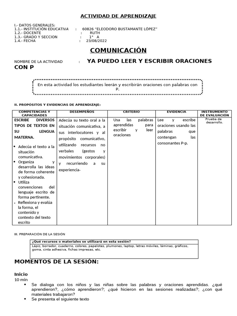 Com. Leo y Escribo Oraciones Con P | PDF | Comunicación humana