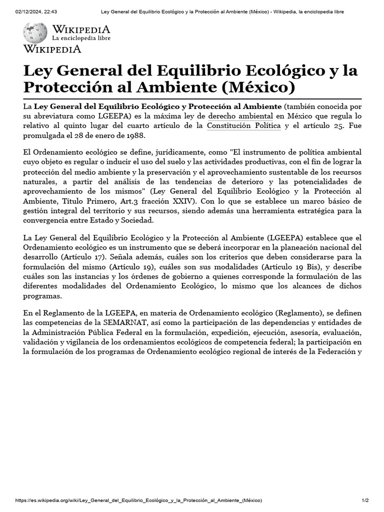 Ley General Del Equilibrio Ecológico y La Protección Al Ambiente (México) - Wikipedia, La ...