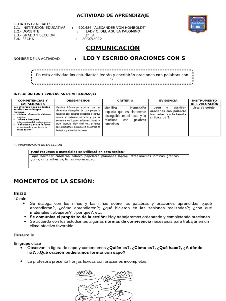 Com. Leo y Escribo Oraciones Con S | PDF