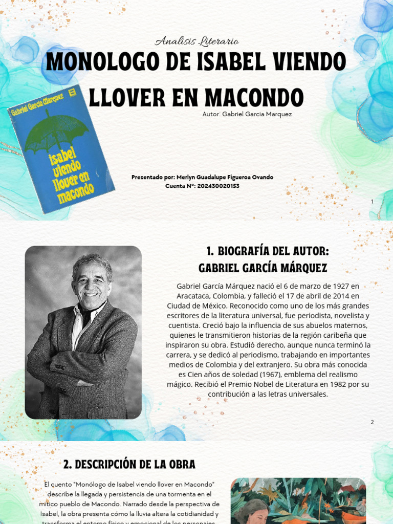 Presentacion, Analisis Literario Monologo de Isabel Viendo Llover en Macondo | PDF | Gabriel ...
