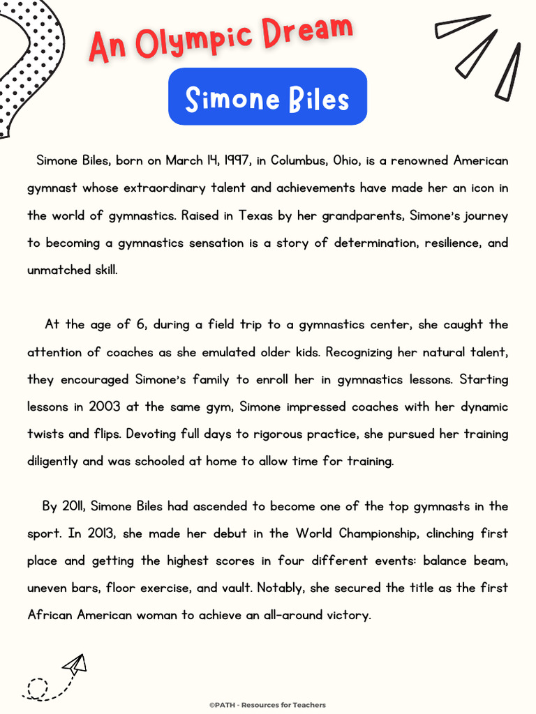 01 Biography and Questions SIMONE BILES | PDF | Simone Biles | Gymnastics