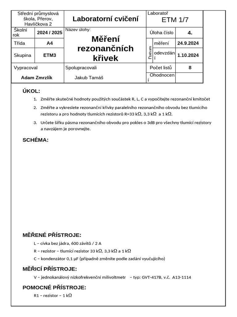 ETM - Protokol 2024 Prázdný | PDF
