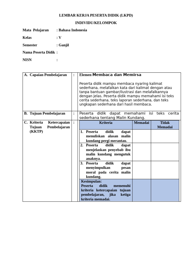 LKPD Literasi SD | PDF